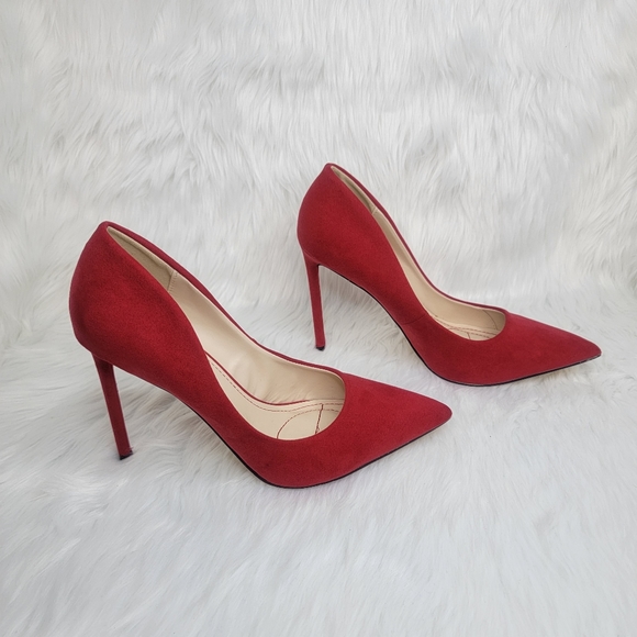 Rouge Helium | Shoes | Pointed Toe Red Suede Stiletto Heels | Poshmark